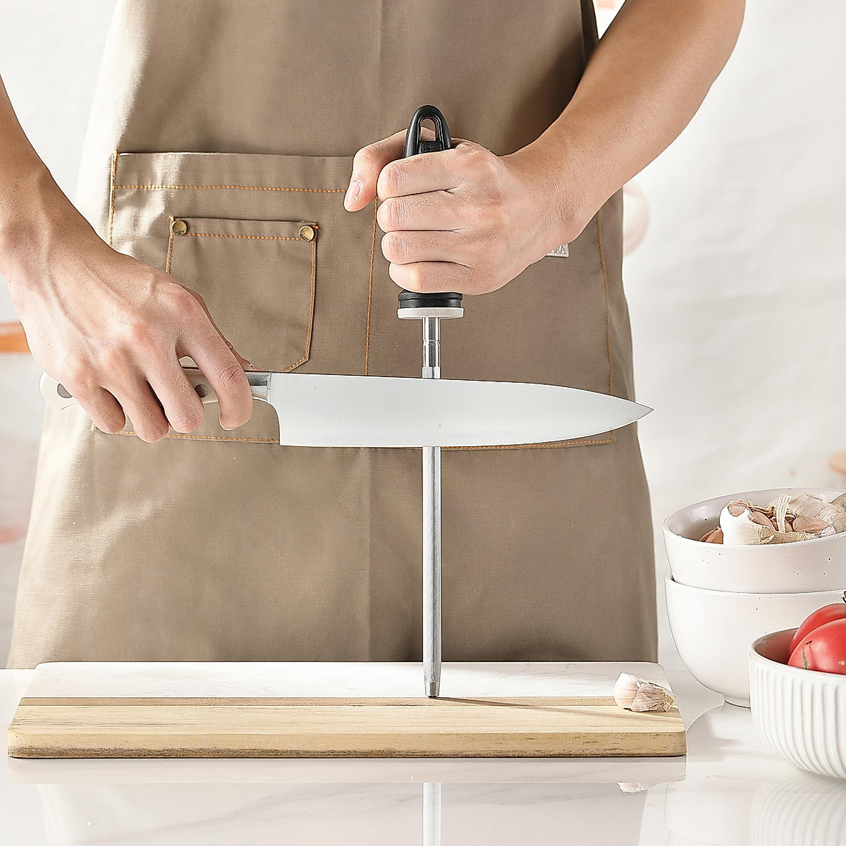 Knife Sharpener Rod, Little Cook 12 inch Knife Sharpening Steel, Knife Sharpening Rod with Ergonomic PP Handle (black)