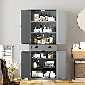 Function Home 72" Kitchen Pantry Cabinet, Tall Storage Cabinet, Freestanding Cupboard with Drawer and Adjustable Shelves, Pantry Cabinets for Kitchen Bathroom Living Room, Grey