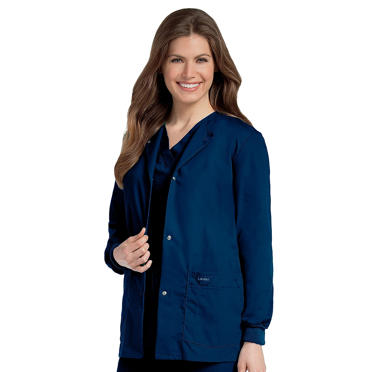 Landau Essentials Relaxed Fit 4-Pocket Snap-Front Scrub Jacket for Women 7525