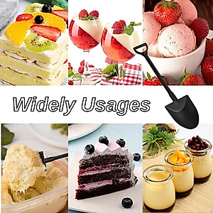 100PCS Novelty Mini Shovel Shape Spoons Plastic Disposable Ice Cream Dessert Spoon Shovels Pudding Yogurt Spoons for Family or Party, Black