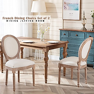Nrizc French Dining Chairs Set of 6, French Country, Vintage Farmhouse Dining Chairs with Round Back, Solid Wood Beige Fabric Dining Room Chairs, for Kitchen, Bedroom
