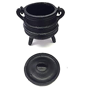New Age Imports, Inc. Cast Iron Cauldron w/handle & lid, ideal for smudging, incense burning, ritual purpose, decoration, halloween decoration, candle holder, etc. (Ribbed Style 4" High, 2.25" Dia)