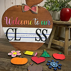Welcome to Our Porch Sign Welcome To Our Wooden Hanging Sign Interchangeable Shape Teacher Classroom Sign Teacher Gift School Gift Personalized Teacher Large Shelf Decorations for Living Room