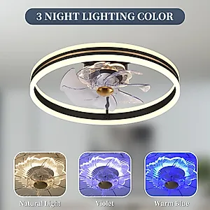 Fszdorj 2023 Upgraded 20‘’ Smart Ceiling Fan with Light, Low Profile Fan, Flush Mount Ceiling Fan, 6 Speeds, Dimmable LED, App & Remote Control, Quiet DC Motor, For Bedroom, Living Room, F105 Black