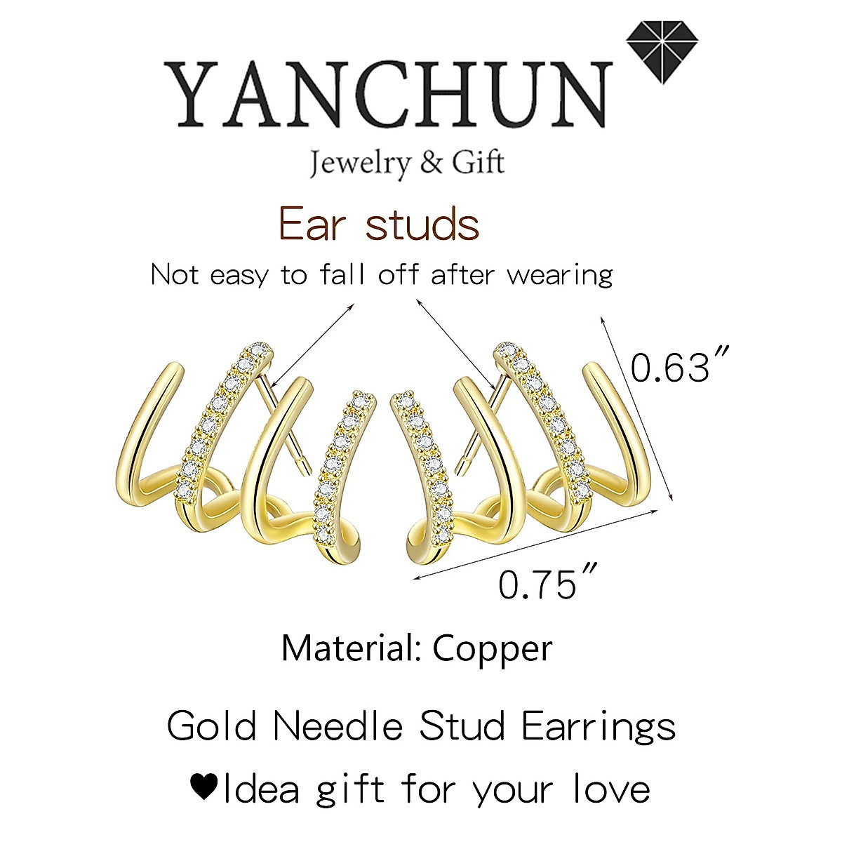 Quartet Earrings Gold Claw Earrings for Women Trendy Dainty Minimalist Huggie Needle Earrings for Womens Luxury Trendy Rhinestone Earrings Jewelry Gifts for Womens