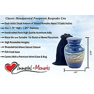 Footprints Keepsake Urn, Footprints Token Urn for Ashes, Hand Painted Minature Beach Urn, Handmade Beach Mini Urn with Velvet Case & Bag (Keepsake)