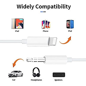 (Apple MFi Certified) iPhone AUX Cord for Car Stereo,Lightning to 1/8 Inch Audio Cable,3.3ft, Headphone Jack Adapter Male Aux Stereo Audio Cable Compatible for iPhone 14/13/12/11/XR/X/8/7 (White)