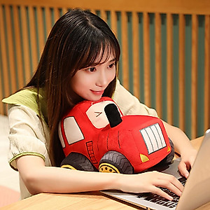 YONLIT Soft Plush Tractor Stuffed Truck Toy Super Cute Car Plushie Throw Pillow Excellent Gifts for Kids or Birthday Party 12 Inches (Red)