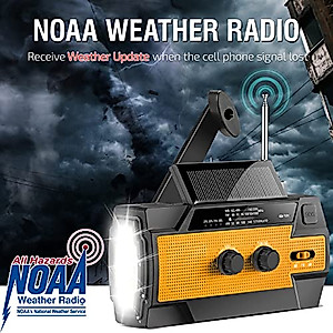 6000mAh NOAA Emergency Weather Radio, Solar Hand Crank Portable NOAA Weather Radio with 1W Flashlight & Motion Sensor Reading Lamp,Cell Phone Charger, SOS Alarm, for Home and Emergency(Orange)