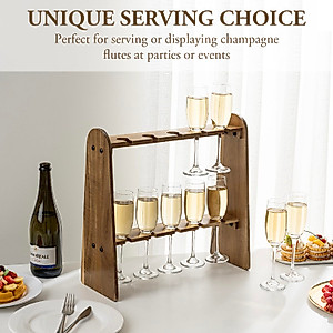 MyGift Industrial Metal Tabletop Wine Glass Holder Stand with 2 Hanger Bars and Shabby White Washed Wood Base - Countertop Stemware Drinking Glasses Hanging Rack