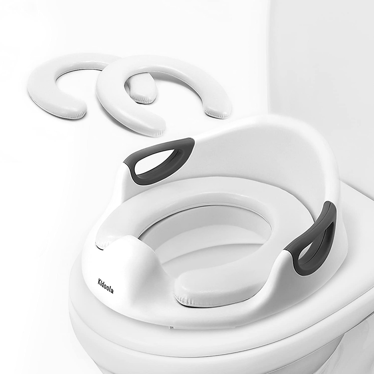 KIDOOLA Toilet Seat for Potty Training – Perfect Toddler & Kids Toilet Trainer with Splash Guard, Handles and Backrest – Children’s Portable Potty Seat for Use on Round & Oval Toilets