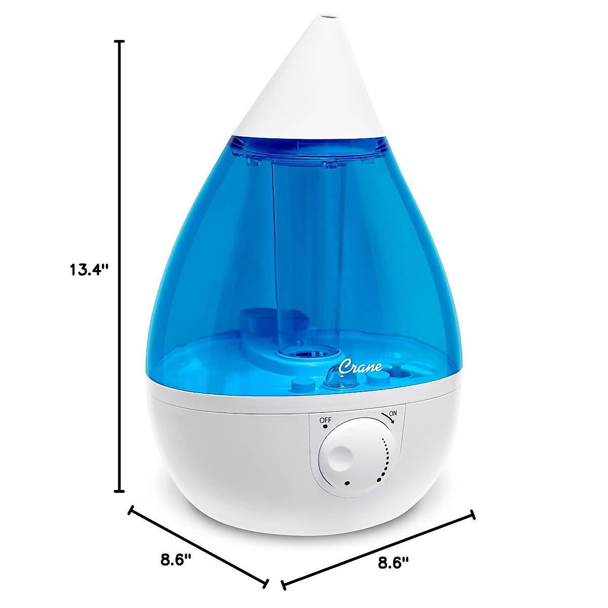 Crane Ultrasonic Humidifiers for Bedroom and Office, 1 Gallon Cool Mist Air Humidifier for Large Room and Home, Humidifier Filters Optional, Blue and White