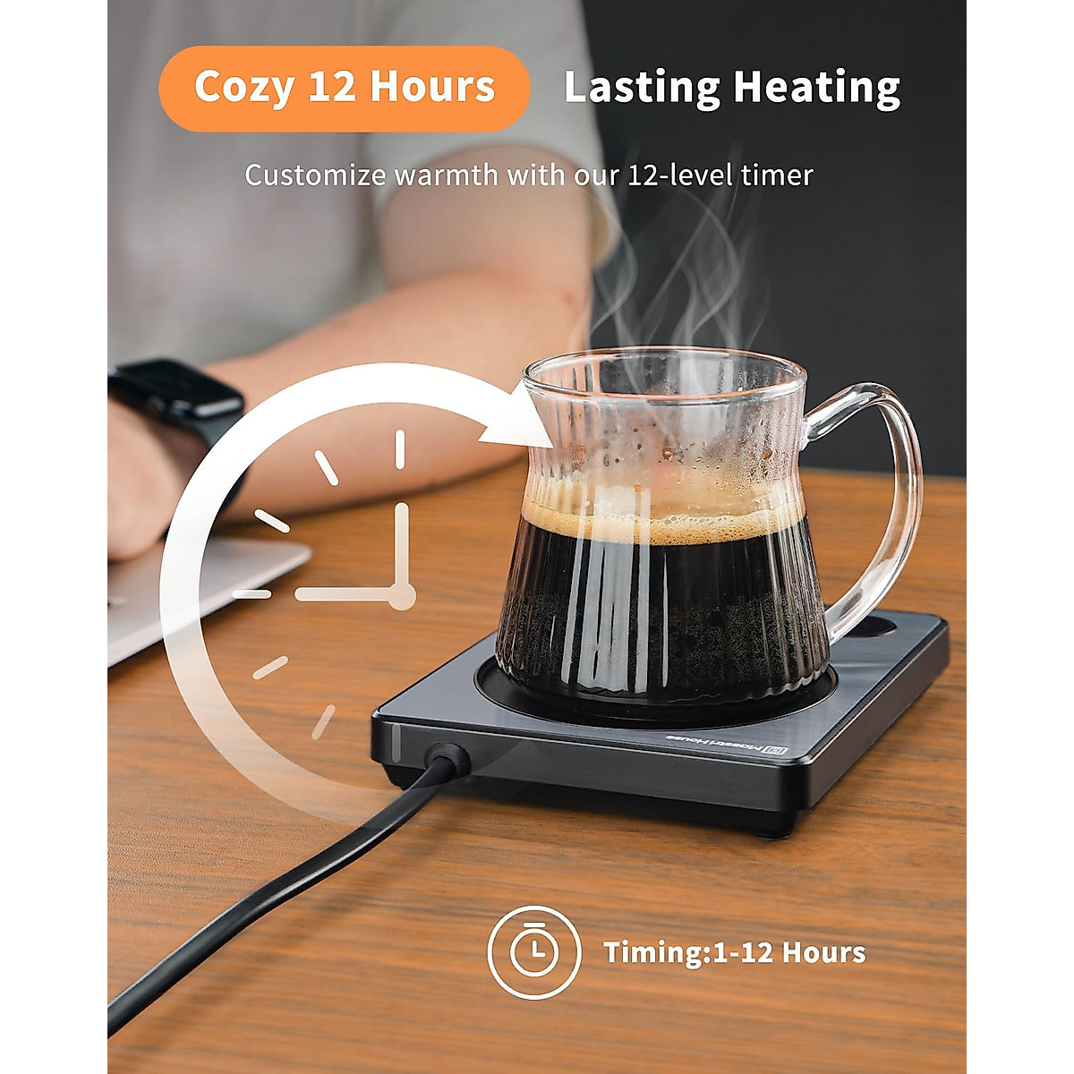 Maestri House Coffee Mug Warmer with Cup for Desk, Electric Mug Warmer with 9 Temperature Settings & 1-12 Hour Timer, Portable Beverage Warmer for Home and Office - Ideal Gift for Coffee Lovers