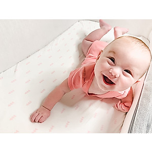 BaeBae Goods Premium Crib Sheets for Baby Girls, 4 Pack, Soft and Breathable Jersey Knit Fitted Sheet Set, Pink and White, Cute Girls Nursery Mattress Bedding, Universal Fit