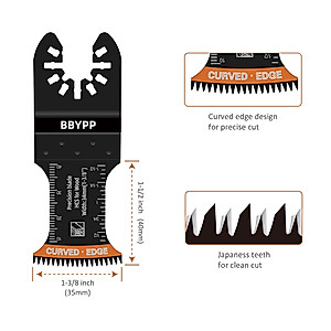 7pcs Curved Japanese Tooth Oscillating Saw Blades, Curved Edge Oscillating Multitool Blades Clean Cut for Wood, Plastic