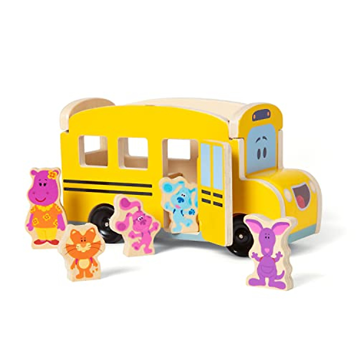 Melissa & Doug Blue's Clues & You! Wooden Pull-Back School Bus (9 Pieces)