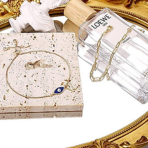 Gold Evil Eye Bracelets for Women, 14K Gold Plated Dainty Paperclip K Initial Bracelet Layering Protection Evil Eye Jewelry Layered Gold Evil Eye Bracelets for Womens Friendship Gifts Jewelry Set