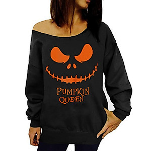 LYXIOF Women Slouchy Shirts Halloween Pumpkin Long Sleeve Sweatshirts Pullover Black 2XL