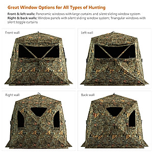 3 Person Silent Hunting Ground Blind 360 Degree One-Way See Through Portable Pop Up Hunting Tent with Frame Door, Carrying Backpack