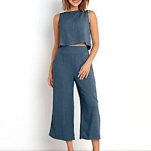 Two Piece Outfits for Women Summer 2025 Plus Size Sleeveless Outfit Casual Wide Leg Pants Set with Pockets Sets