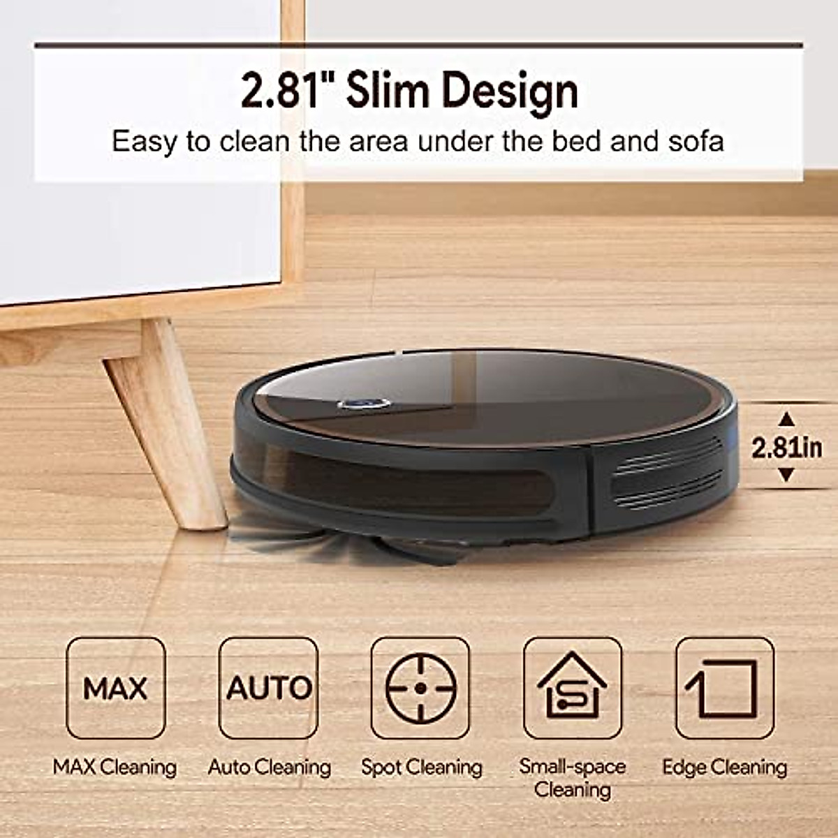 Robot Vacuum, Robot Vacuum Cleaner with Quiet Multiple Cleaning Modes Self-Charging 2000Pa Suction Robotic Vacuum Cleaner for Pet Hair Hard Floor Medium-Pile Carpets