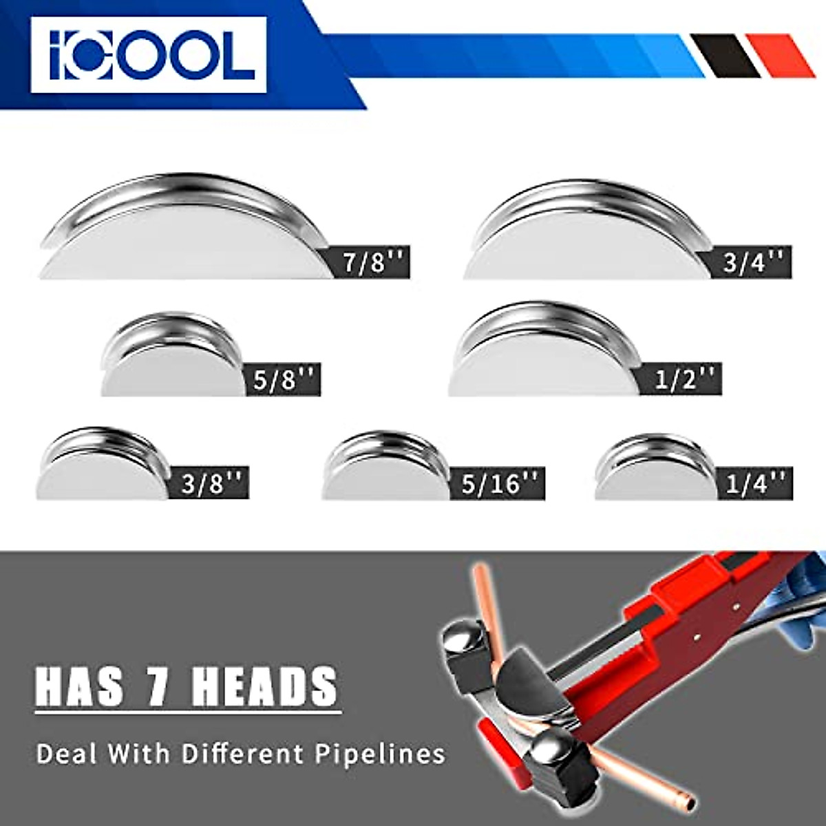 ICOOL Tubing Bender Kit Hand Tool 1/4 to 7/8 Inch for Soft Copper Aluminum HVAC Refrigeration System Maintenance, with Tube Cutter