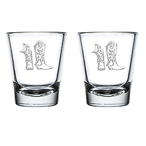 MIP Set of 2 Shot Glasses 1.75oz Shot Glass Cowboy Cowgirl Boots