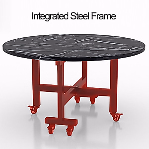 Mobile Folding Dining Table, Round Drop-Leaf Folding Dining Table, Versatile Dinner Table with 6 Wheels, Sturdy Metal Frame, for Small Space Dining Room Kitchen (Color : G, Size : 100cm/39.3in)