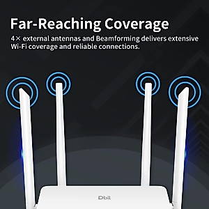 DBIT AC1200 Dual Band WiFi Router 1200Mbps Wireless Internet Router, 4 x 10/100/1000 Mbps Gigabit Ethernet Ports, Supports EasyMesh, Guest WiFi, Access Point Mode, IPv6 and Parental Controls