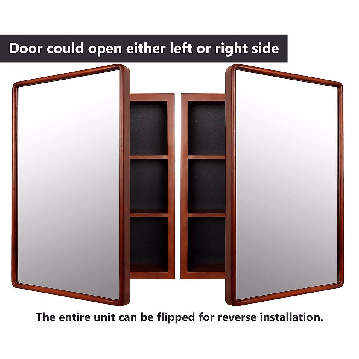 H & A Medicine Cabinet Bathroom Mirror, 24''x16'' Farmhouse Wood Frame Bathroom Medicine Cabinet with Mirror, Vanity Mirrors Recess or Surface Mounted Installation (Brown)