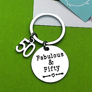 Birthday gifts 50th Birthday Keychain, 50th Birthday Gifts for Men & Women, Fabulous and Fifty Keychain,50th Bday Gifts for Him or Her,Fabulous & Fifty Gift for Her