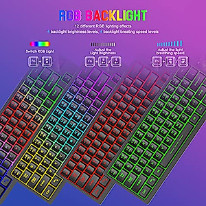 Wireless Gaming Keyboard and Mouse Combo,12 RGB Backlit with Rotary Knob,Long-Lasting Rechargeable Battery 4000mAh,N-Key Rollover,Quick and Quiet Typing Keyboard and Mouse for PC PS4 PS5(Black)