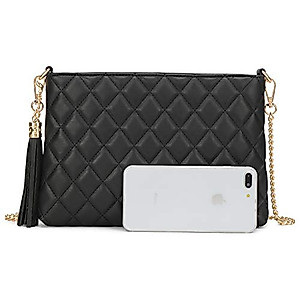 lola mae Simple Quilted Crossbody Bag, Lightweight Wristlet Shoulder Purse (Black)