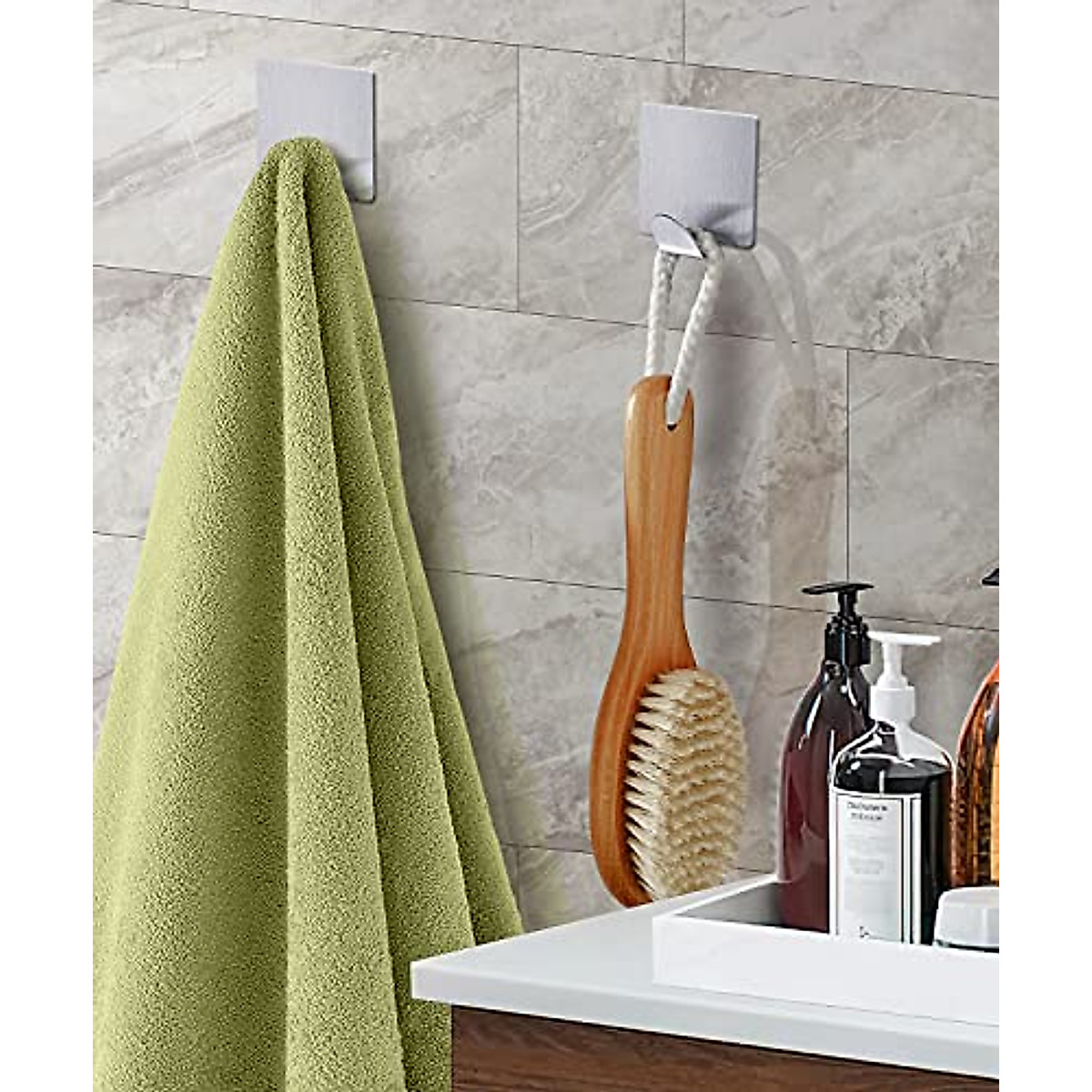 YOGEERNIC 8 PCS Adhesive Towel Hooks, No Drilling Wall Mount Hooks, Heavy Duty Stainless Steel Hooks for Bathroom Bedroom Kitchen Hotel(Silvery)