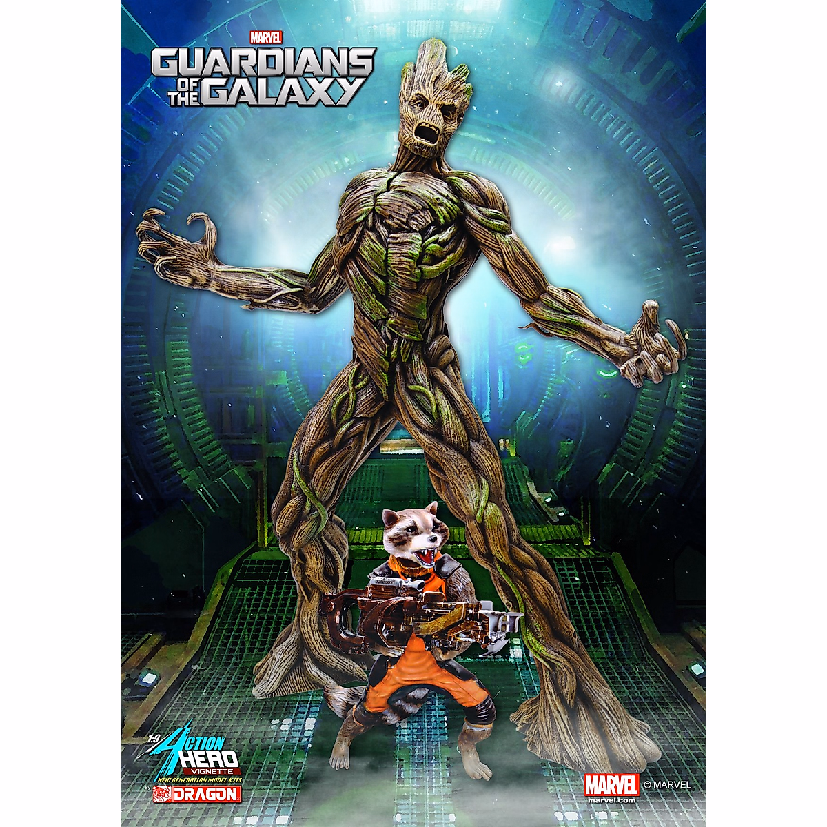 Dragon Models Guardians of The Galaxy - Groot with Rocket Raccoon Action Hero Vignette (1/9 Scale)