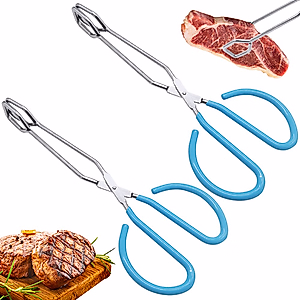 2 Pcs 10 Inch Scissor Food Tongs,Stainless Steel Kitchen Tongs Serving Tong with Comfort-Grip Handle for Cooking,Barbecue,Grilling,Heavy Duty Buffet Pliers