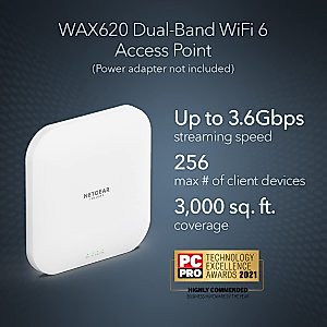 NETGEAR Cloud Managed Wireless Access Point (WAX620) - WiFi 6 Dual-Band AX3600 Speed | Up to 256 Client Devices | 802.11ax | Insight Remote Management | PoE+ Powered or AC Adapter (not Included)