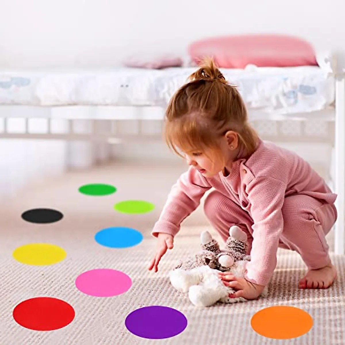 IKAYAS 100 Pcs Carpet Spots Markers Carpet Circles Carpet Dots Markers for Kids Preshool Classroom Social Distancing, Carpet Floor Dots Carpet Markers for Classroom Decoration