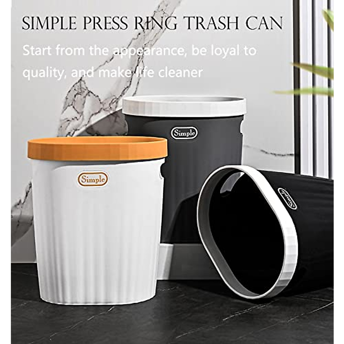 Plastic Small Trash Can, 3.1 Gallon Office Trash Can, White Trash Bin with Built-in Handle, Slim Waste Basket for Bathroom, Bedroom, Home Office, Living Room, Kitchen (12L Black)