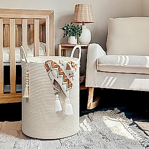 TIMEYARD Large Woven Baskets for Storage, 16'' x 20'' Tall Rope Basket with Handle for Blankets Toy Baskets Storage Kids, Nursery Laundry Baskets for Clothes Pillows Towel, White