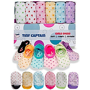 Tiny Captain Baby Toddler Girls Grip Socks 0-12, 1-3, 3-5 Year Old Anti Slip w/Strap Socks Girl 0-5 Yr Old Gift (as1, age, 1_year, 3_years, Rainbow - 6 Pairs)