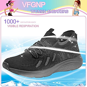 VFGNP Running Shoes Womens, Sneakers for Women, Slip On Walking Tennis Shoe Black 8