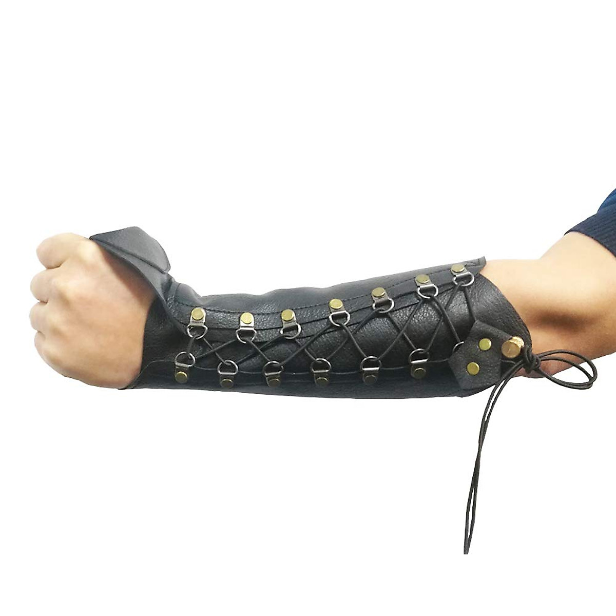 Nachvorn Handmade Leather Arm Guards Bow Hand Shooting Glove Adjustable for Hunting Shooting Target Practice Bow Black