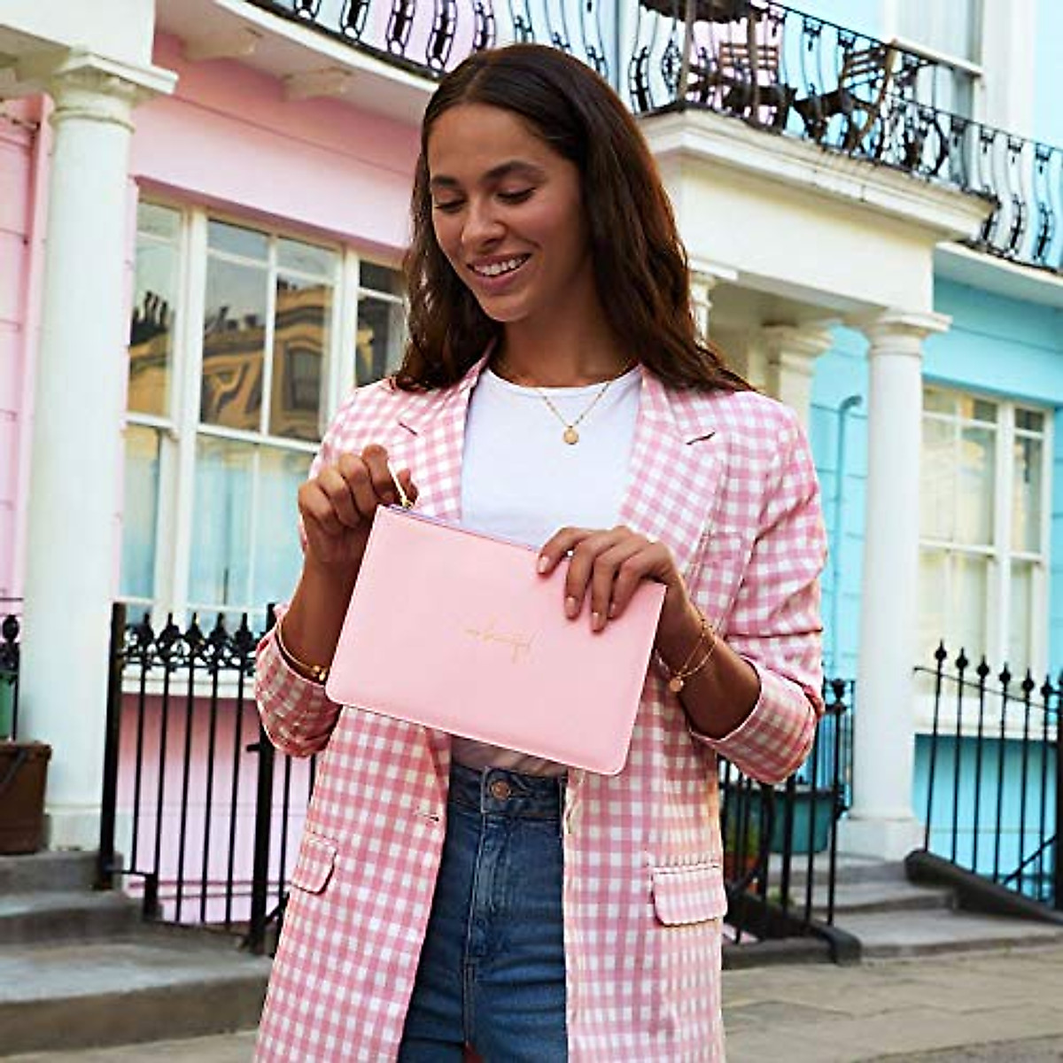 KATIE LOXTON Colour Pop Hey Beautiful Women's Medium Vegan Leather Clutch Perfect Pouch Pink & Lilac