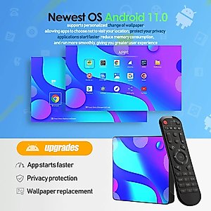 Android 11.0 TV Box, X10 Smart Box with Backlit Wireless Mini Keyboard, 4GB RAM 32GB ROM RK3318 Quad-Core 64bit Cortex-A53 Support 2.4GHz/ 5GHz WiFi 4K UHD Bluetooth 4.0