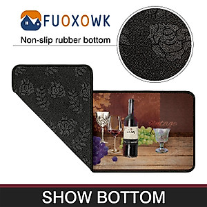 Kitchen Rugs and Mats Non Skid Washable-Fuoxowk Wine Decor Themed Kitchen Mat and Rug Set,Floor Cushion Waterproof Rug,Rubber Backed Area Rugs for Kitchen Sink,Laundry Room,Indoor Floor,Brown Burgundy