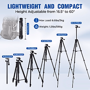 Polarduck 60" Camera Tripod Phone Stand: Selfie Stick Tripod for iPhone iPad with Cell Phone Mount, Remote and Travel Bag Compatible with Canon Nikon Sony DSLR | Cellphone | Tablet | Projector