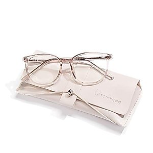 FONHCOO Blue Light Blocking Glasses Fashion Round TR90 Frame Transparent Eyewear Anti Eyestrain Computer Glasses for Women Men (Light Brown)