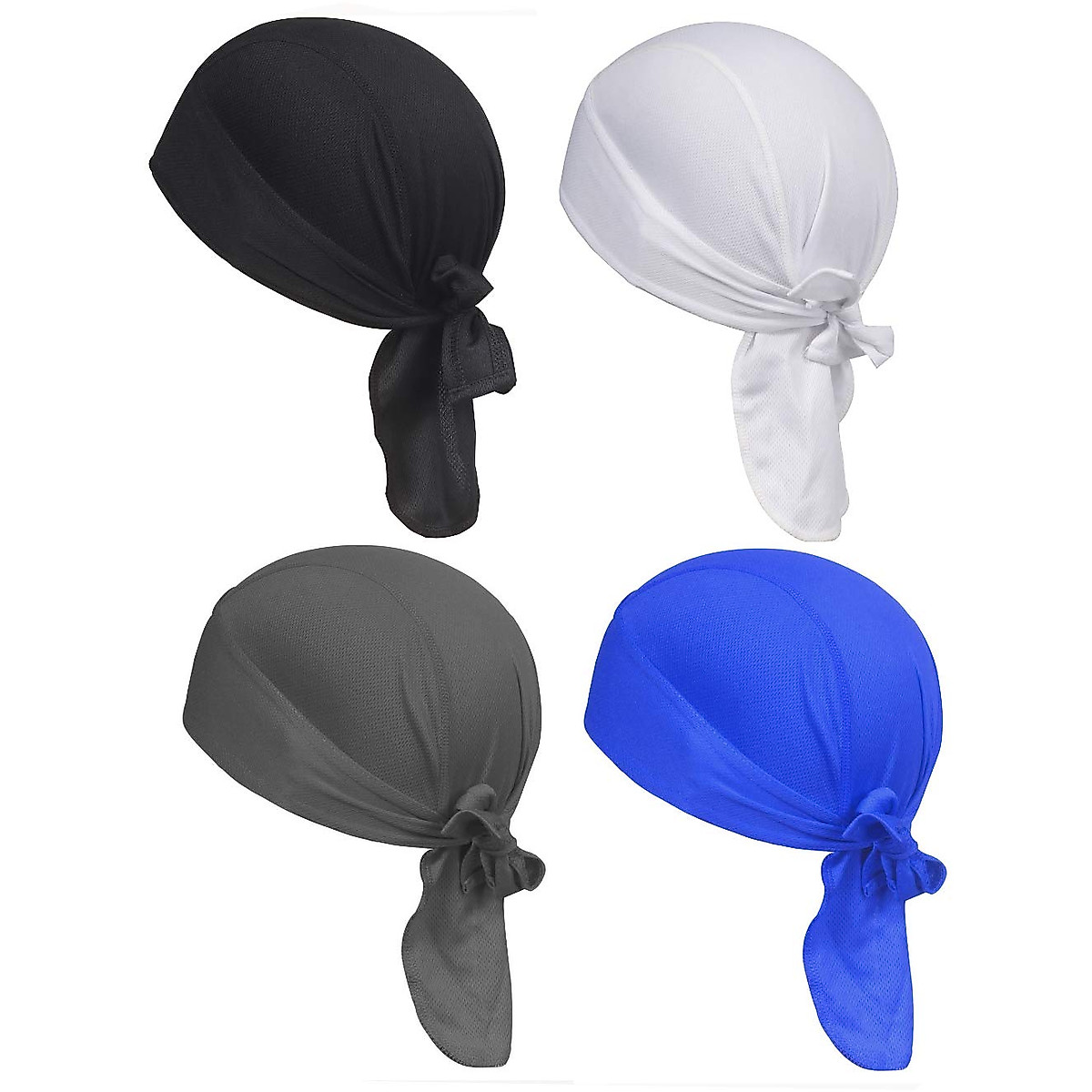 4 Pack Dew Rags Sweat Wicking Doo Cap, Cooling Helmet Liners, Sport Absorptive Moisture Pirate Scarf Bandana Skull Wrap Caps, Cycling Motorcycle Quick Drying Beanie Chemo Caps