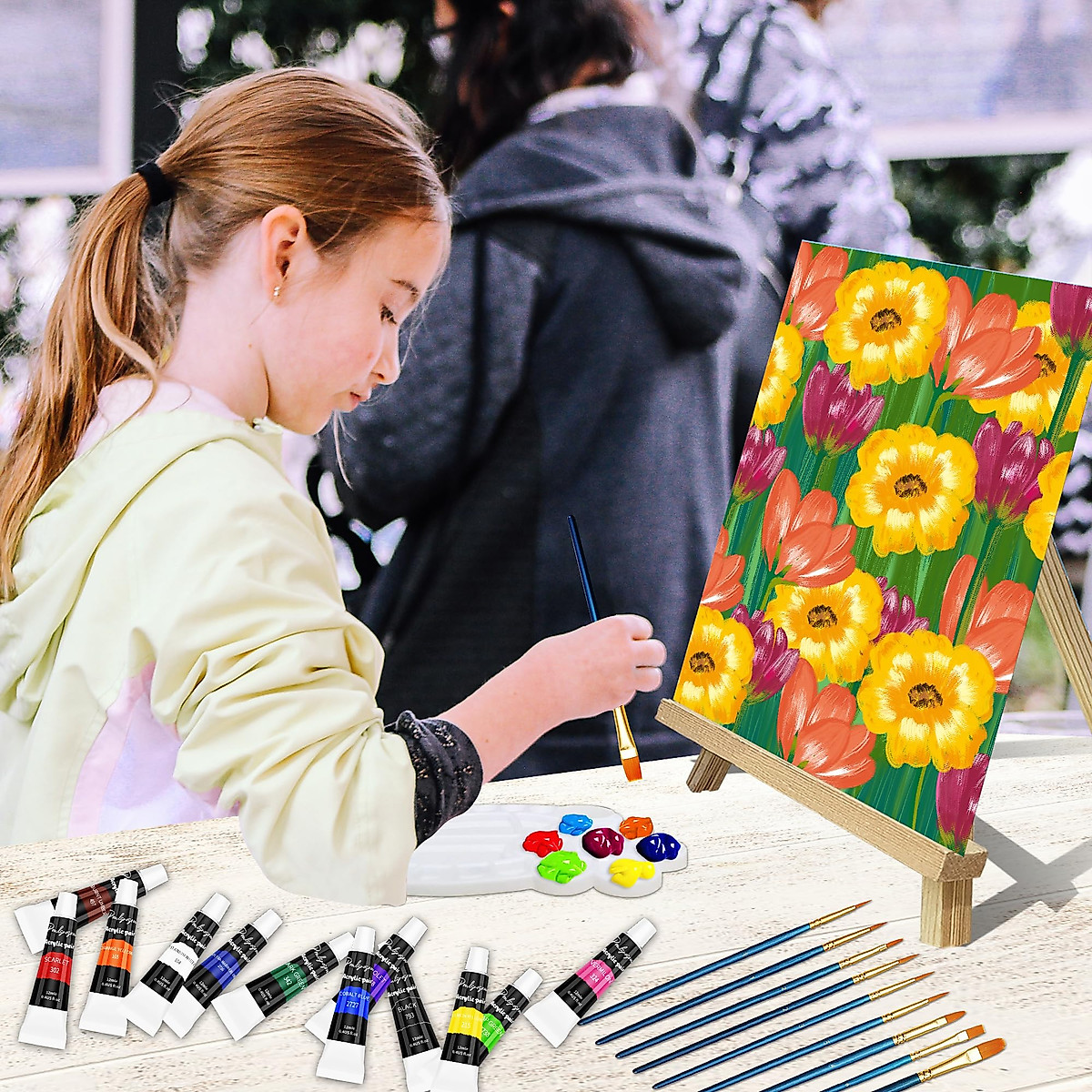 Kalysky 47PCS Kids Paint Set,Canvas Painting Kits for Kids ages 4-8,8-12,Acrylic Paint Art Supplies for Kids 9-12 with 12 Paints, 5 Canvas Panels, 18PCS Drawing Paper,10 Brushes